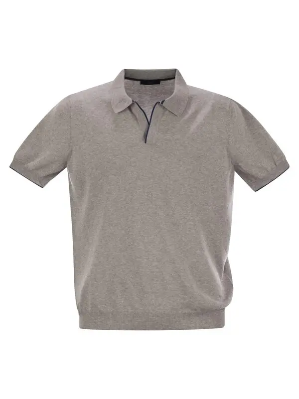 FAY Cotton Buttonless Polo Shirt - Gray