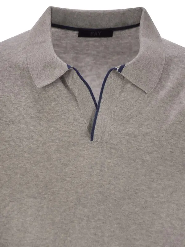 FAY Cotton Buttonless Polo Shirt - Gray