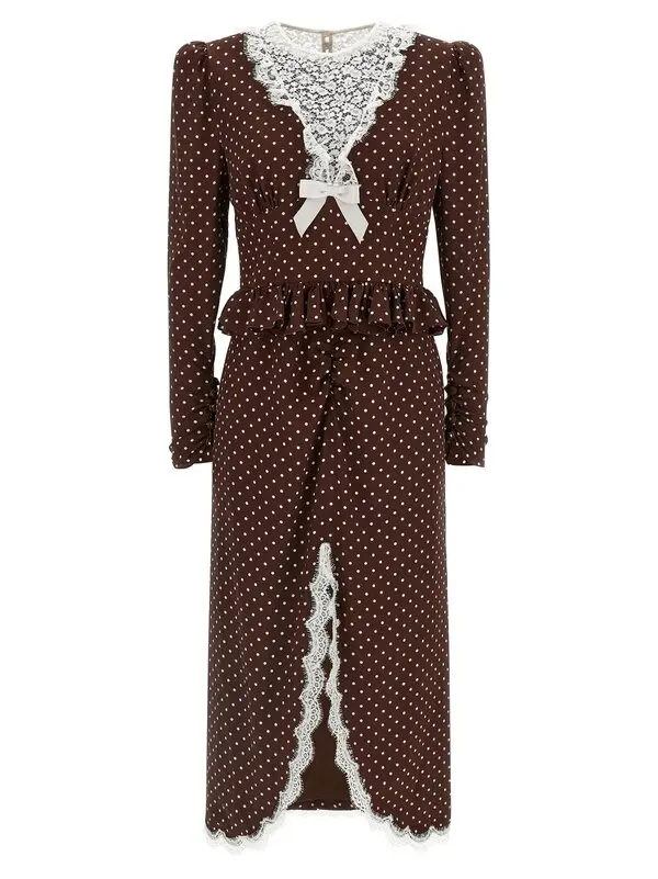 Alessandra Rich Polka Dot Midi' Dress - Brown