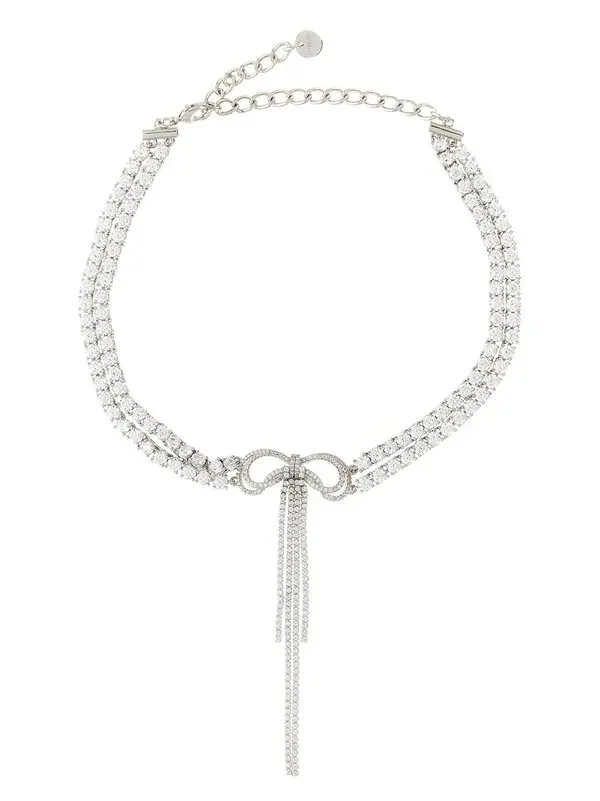 SELF-PORTRAIT Double Crystal Bow Necklace - Silver