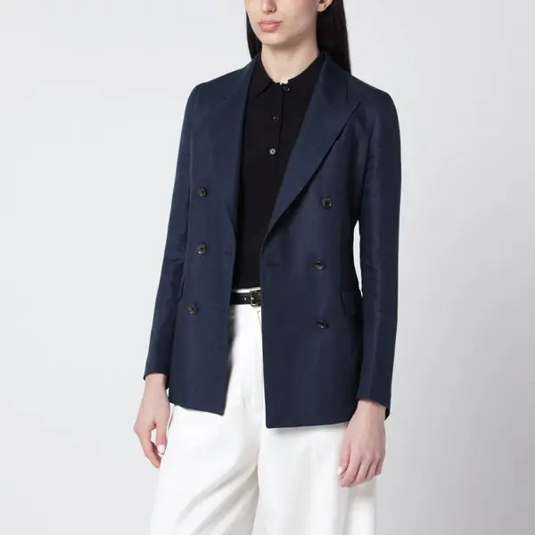 Tagliatore Navy Double-breasted Linen Jacket - Blue