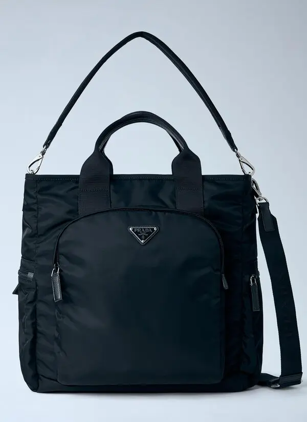 Prada Re-nylon Logo-plaque Tote Bag - Black