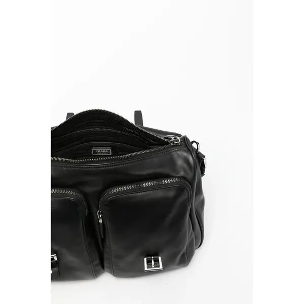 Prada Re-nylon And Leather Trim Shoulder Bag With Enamel Triangle Logo