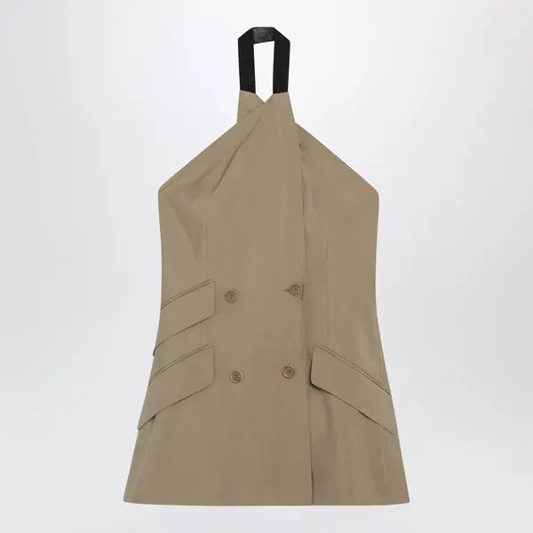 Max Mara Sleeveless Jacket In Sand-colored Wool And Silk Poplin