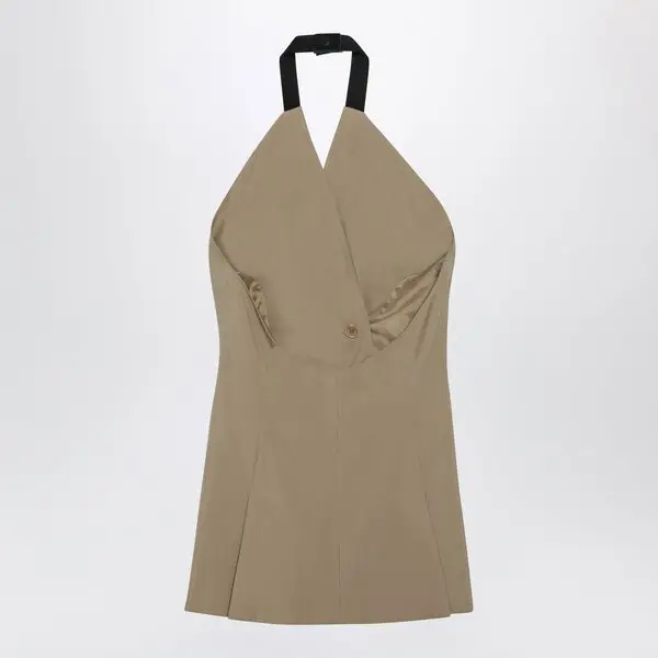 Max Mara Sleeveless Jacket In Sand-colored Wool And Silk Poplin