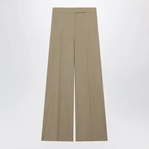 Max Mara Wide-leg Trousers In Sand-colored Wool And Silk Poplin - Cream