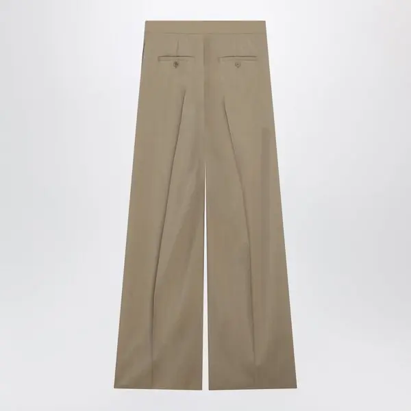 Max Mara Wide-leg Trousers In Sand-colored Wool And Silk Poplin - Cream