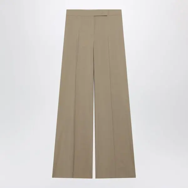 Max Mara Wide-leg Trousers In Sand-colored Wool And Silk Poplin - Cream