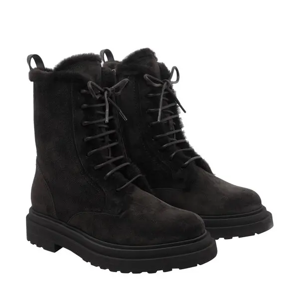 Brunello Cucinelli Suede Monile Booties - Brown