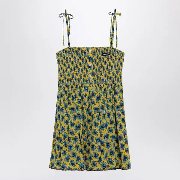 Miu Miu And Blue Floral Silk Mini Dress - Yellow