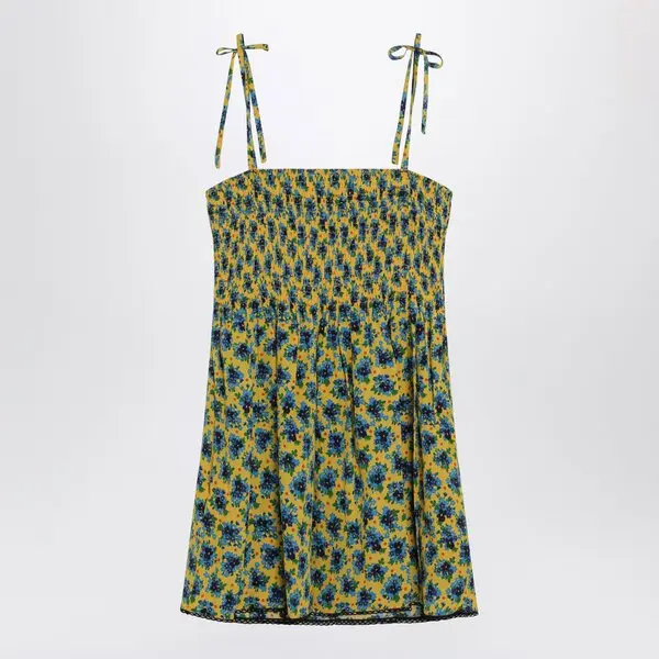 Miu Miu Floral Silk Mini Dress - Yellow
