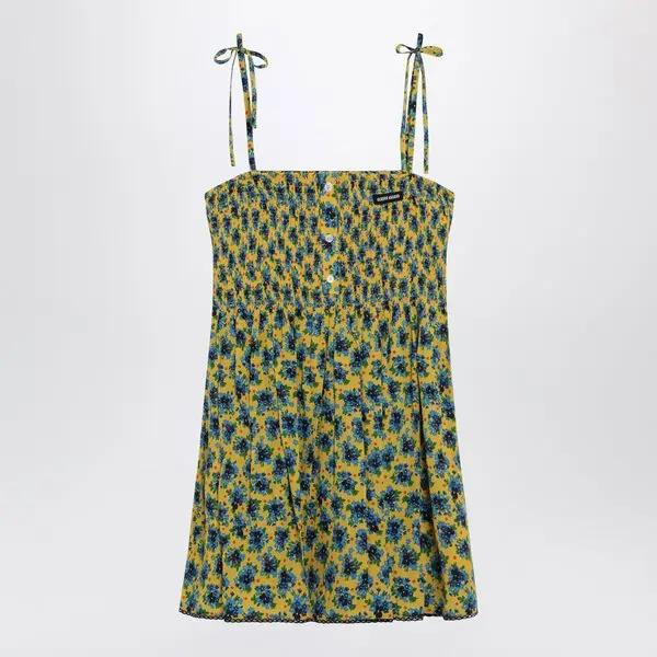 Miu Miu Floral Silk Mini Dress - Yellow