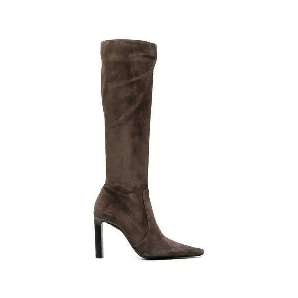 Saint Laurent Suede Knee High Boots - Brown