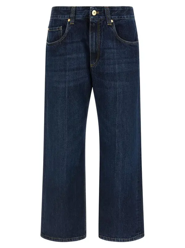 Brunello Cucinelli Wide Leg Cropped Jeans - Blue