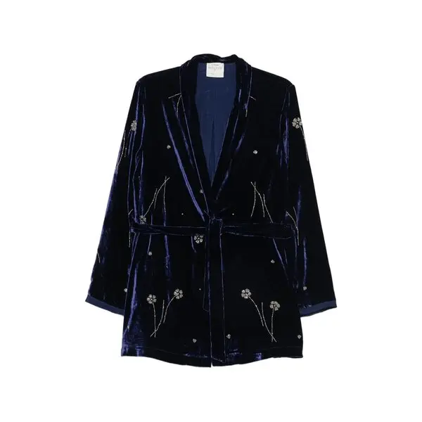 FORTE_FORTE Oversized Floral Embellished Velvet Jacket - Blue