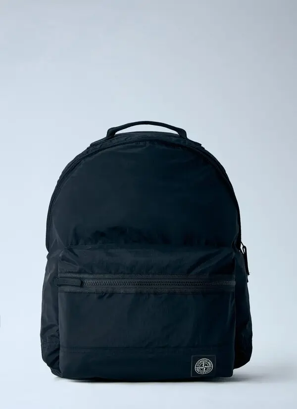 Stone Island Nylon Backpack With Front Zip Pocket - Black