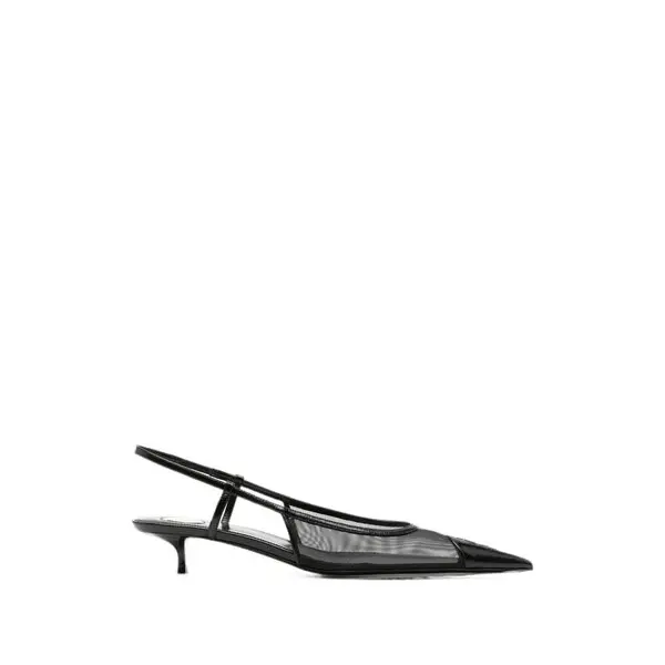 Saint Laurent Mesh Slingback Kitten Heel Pumps - Black