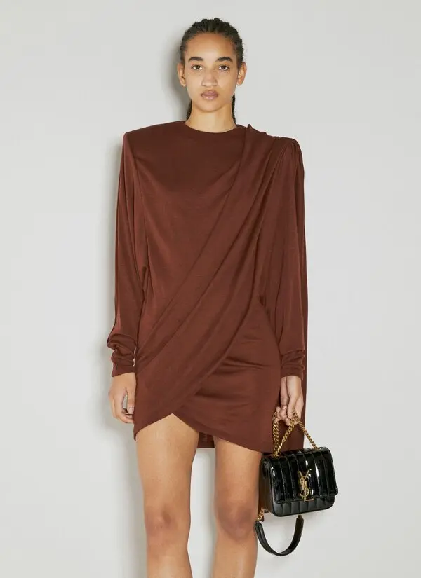 Saint Laurent Draped Wool Dress - Red