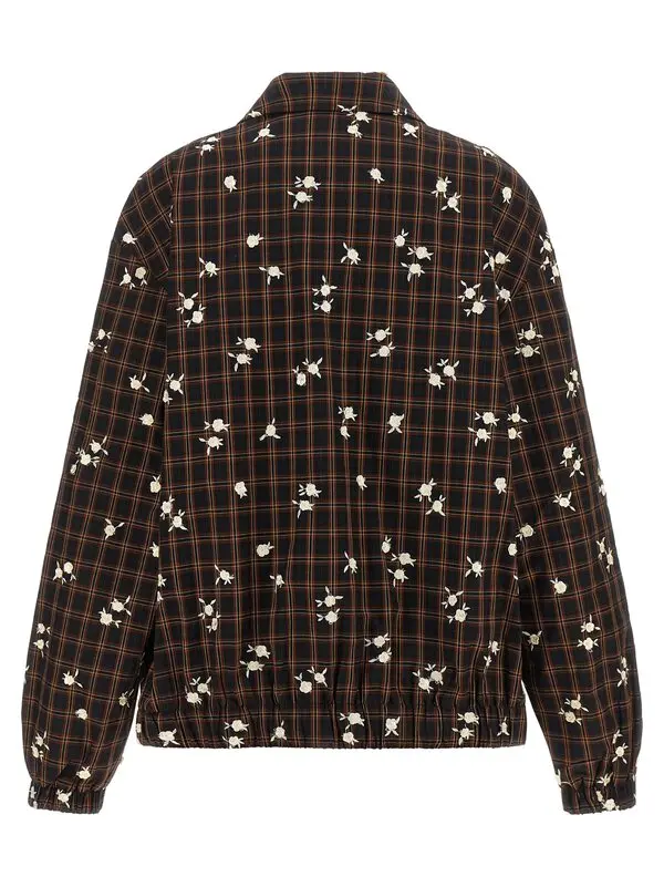 GANNI Check Flower Bomber Jacket - Brown