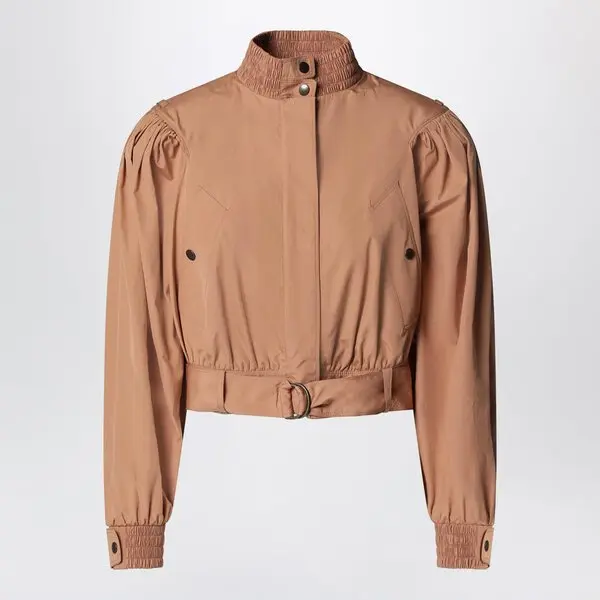 Chloé Ruched Short Cotton Poplin Jacket In Reef Shell - Brown