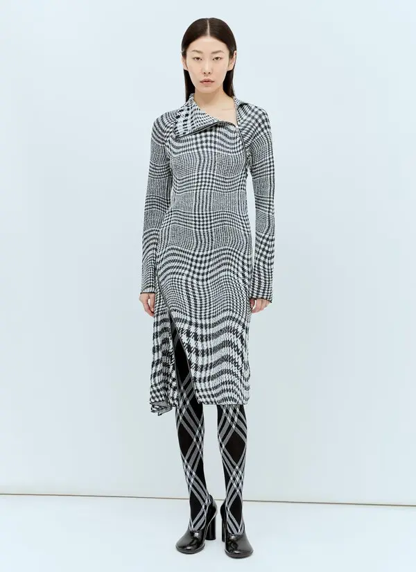 Burberry Warped Houndstooth Midi Dress - Gray
