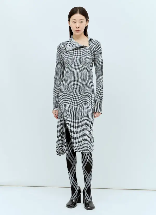 Burberry Warped Houndstooth Midi Dress - Gray