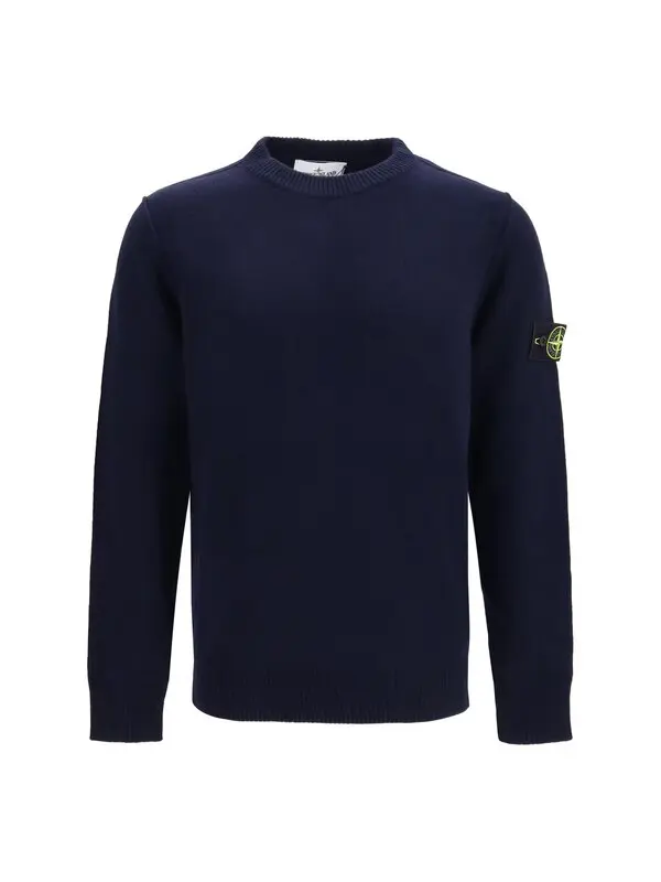 Stone Island Sweater Crewneck With Logo Patch On The Sleeve - Black