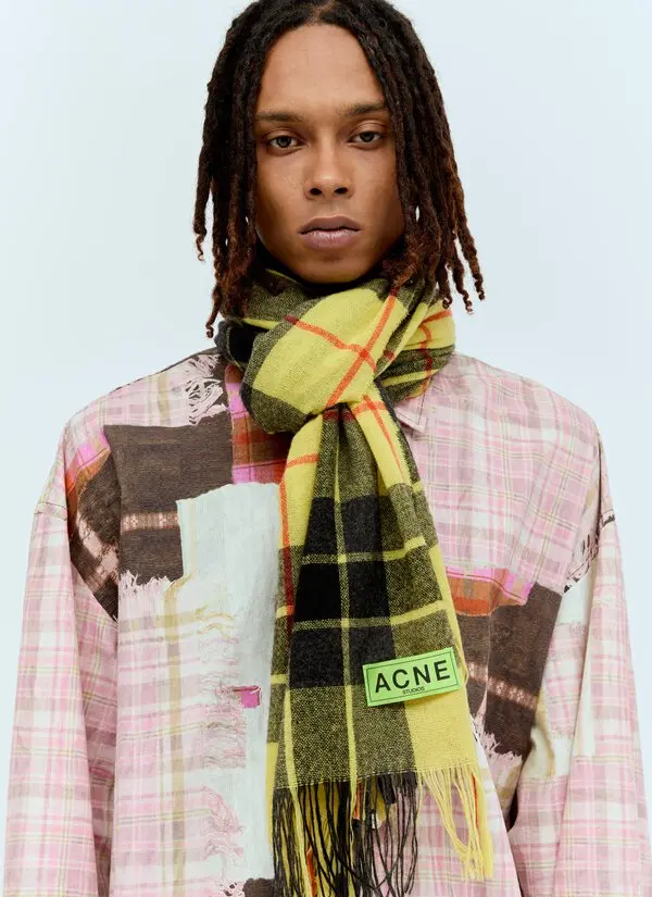 Acne Studios Check Fringe Scarf - Yellow