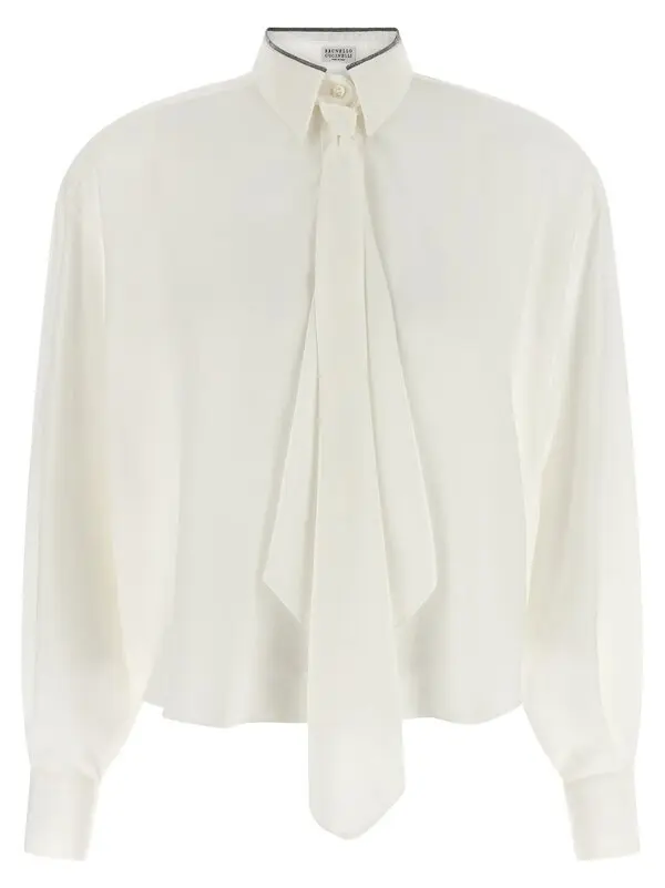 Brunello Cucinelli Silk 'shiny Collar' Shirt - White