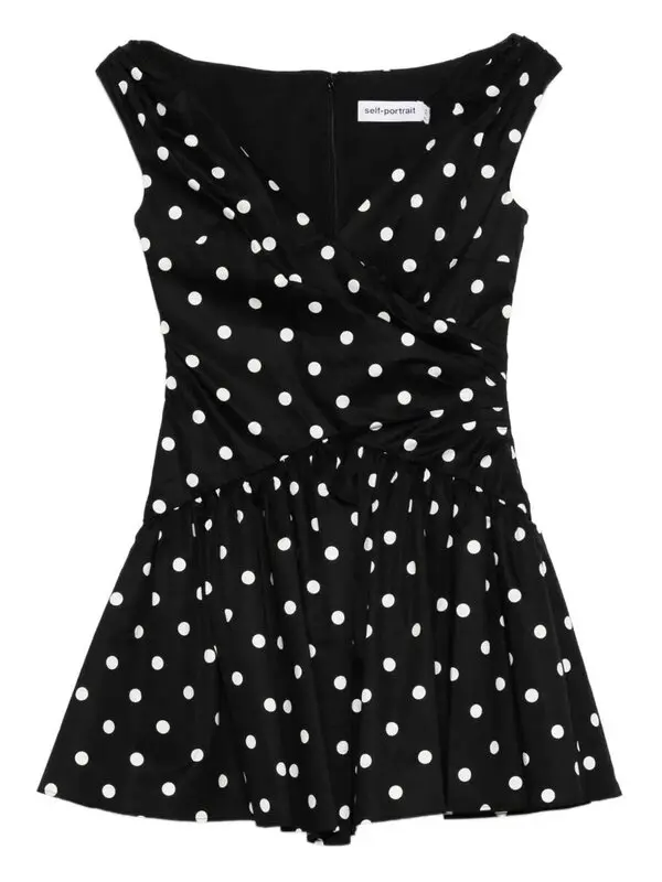 SELF-PORTRAIT Polka-dot V-neck Mini Dress - Black
