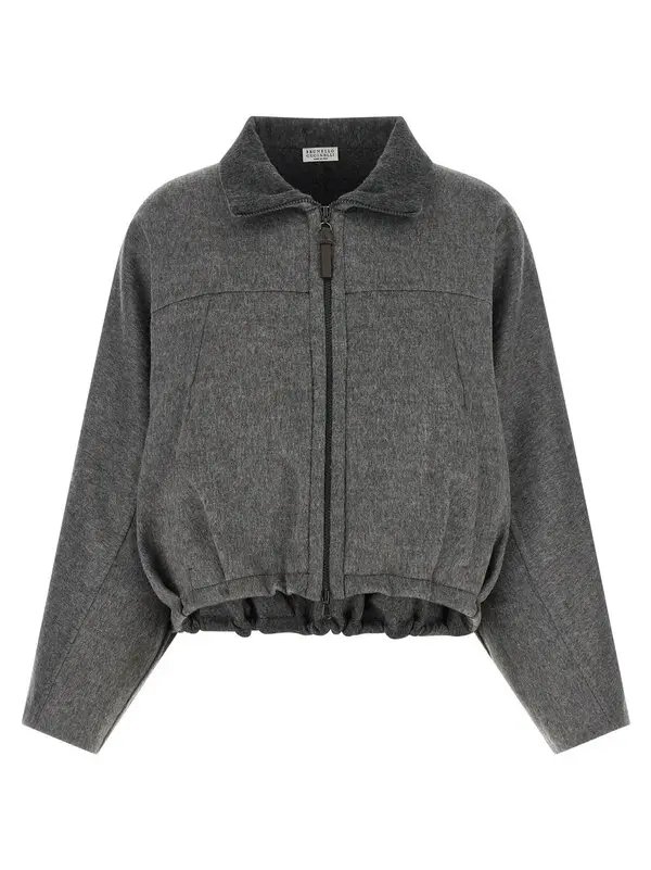 Brunello Cucinelli Shiny Zipper Pull' Jacket - Gray