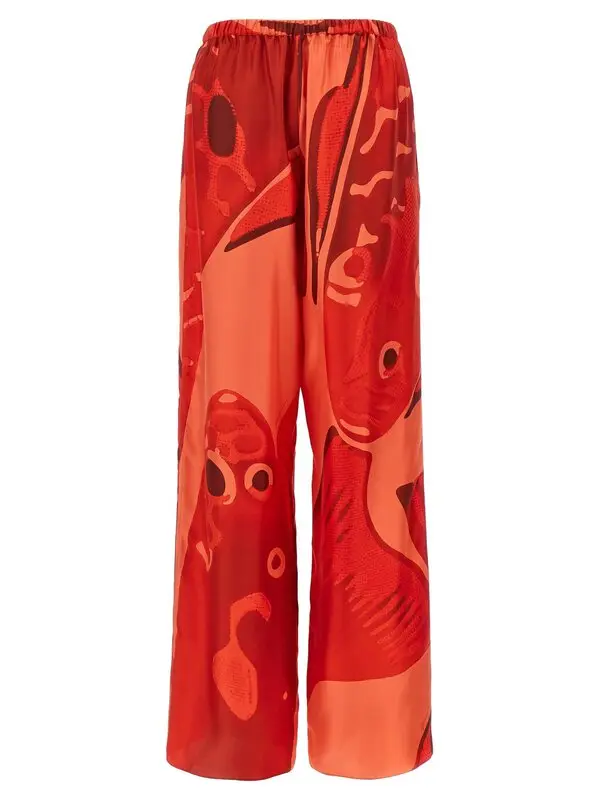 FERRAGAMO Printed Silk Palazzo Trousers - Red