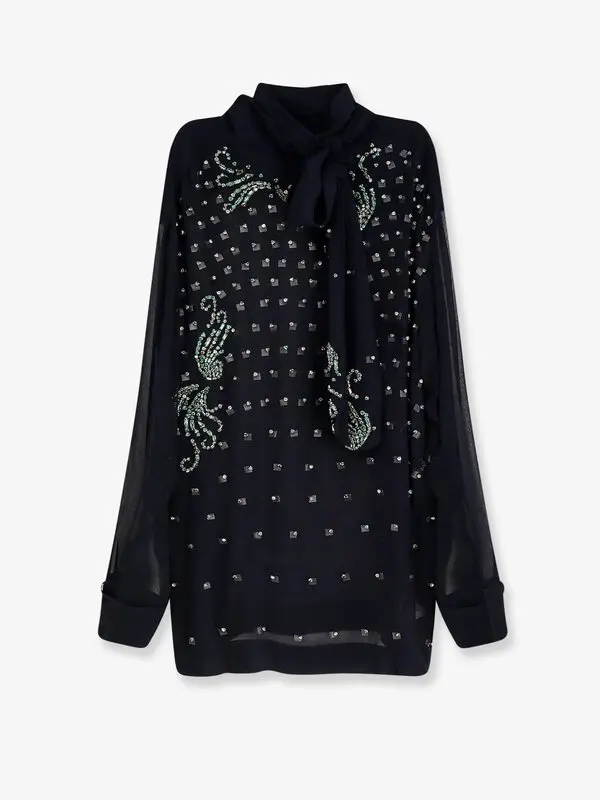 Dries Van Noten Viscose Shirt With Rhinestones - Blue