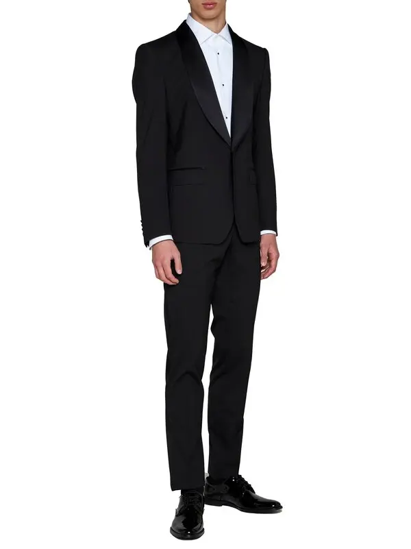 Dolce & Gabbana Black Stretch Wool Sicilia Tuxedo Blazer