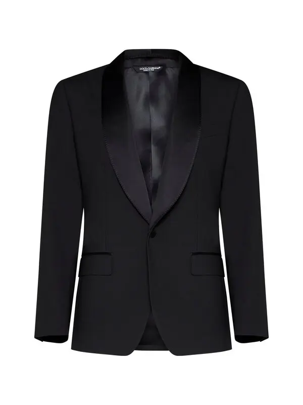 Dolce & Gabbana Black Stretch Wool Sicilia Tuxedo Blazer - Multicolor