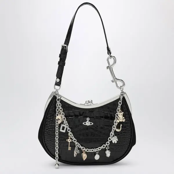 VIVIENNE WESTWOOD Charm Bag In Croc-effect Patent Leather - Black