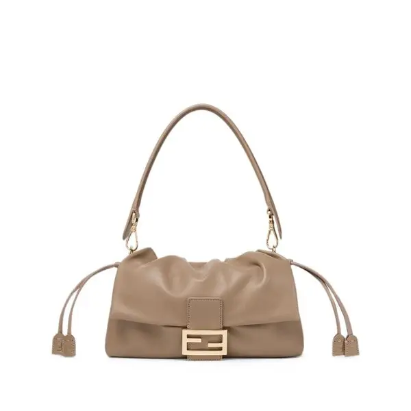 Fendi Nappa Leather Soft Shoulder Bag - Cream