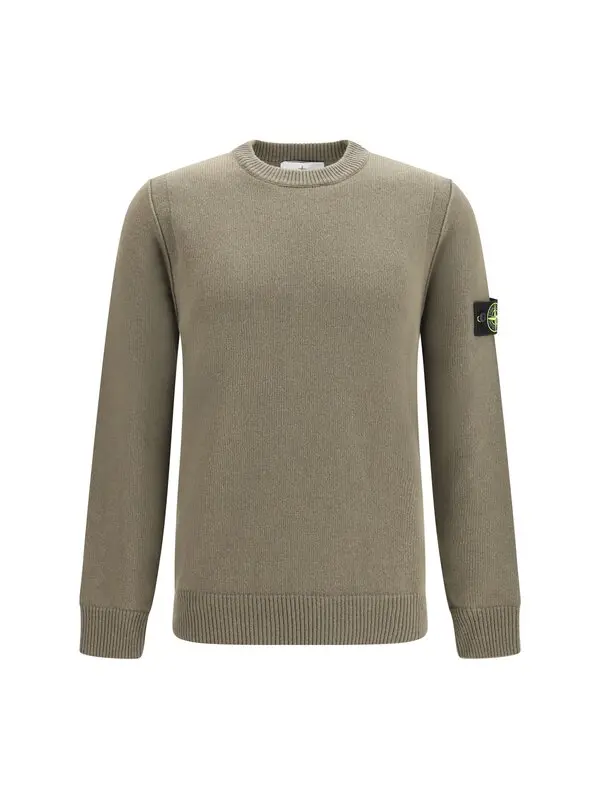 Stone Island Sweater Crewneck With Logo Patch On The Sleeve - Green