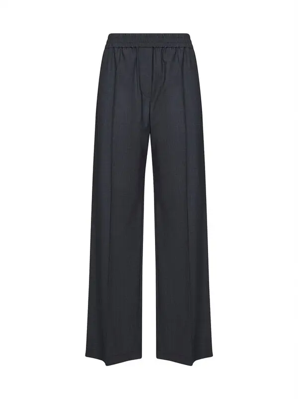 Brunello Cucinelli Dark Grey Tropical Luxury Wool Loose Track Trousers - Multicolor