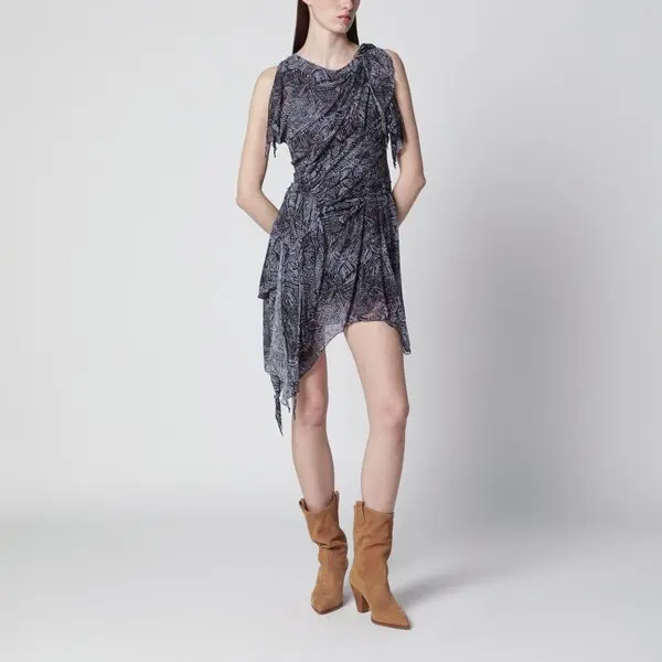 Isabel Marant Étoile Asymmetrical Mini Dress Faded Night In Silk - Blue