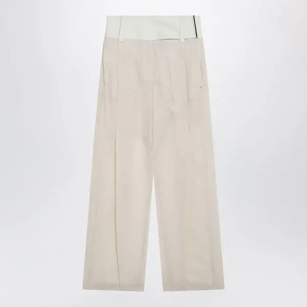 Sportmax Wide-leg Trousers In Ecru Organza Cotton Voile - Cream