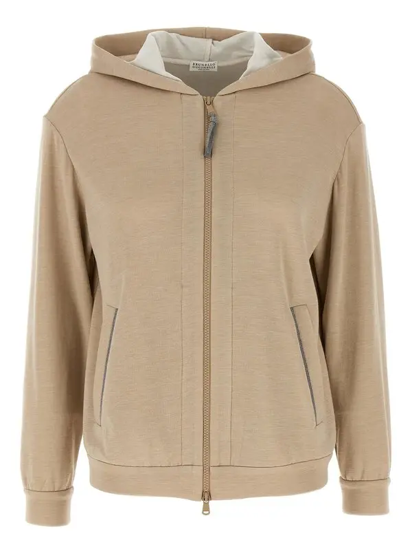 Brunello Cucinelli Precious Zipper Pull' Hoodie - Cream