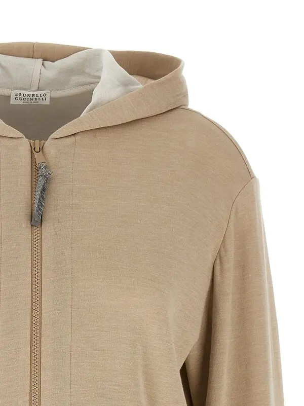 Brunello Cucinelli Precious Zipper Pull' Hoodie - Cream