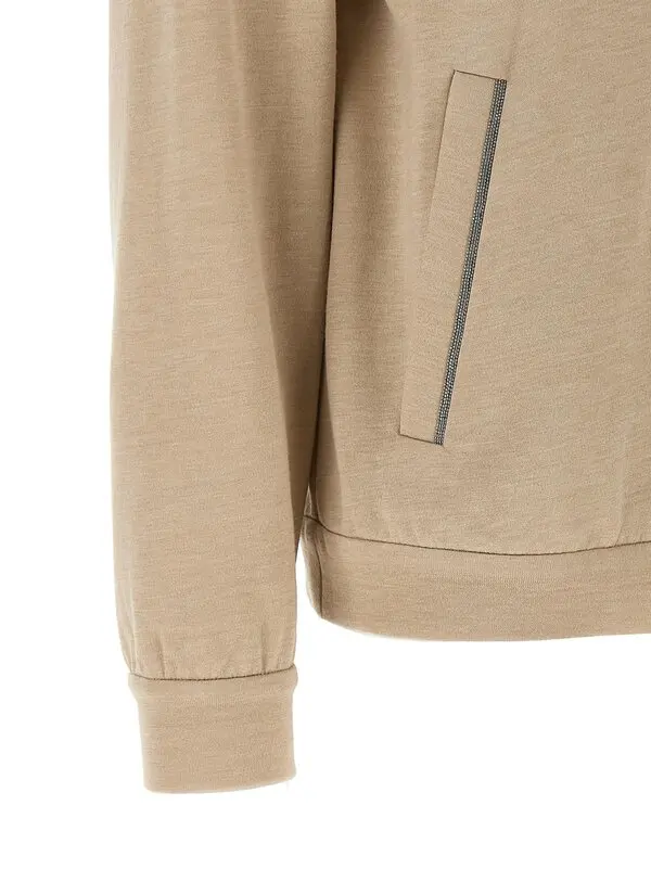 Brunello Cucinelli Precious Zipper Pull' Hoodie - Cream