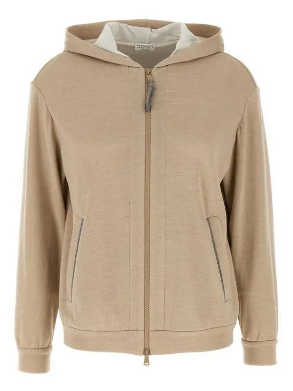 Brunello Cucinelli Cotton-silk Monile-embellished Hooded Jacket - Cream