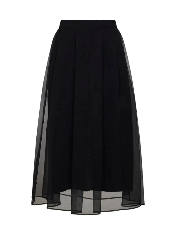 Brunello Cucinelli Black Crispy Silk Flared Midi Skirt