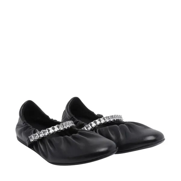 JIMMY CHOO Jade Crystal Embellished Leather Ballerina Flats - Black