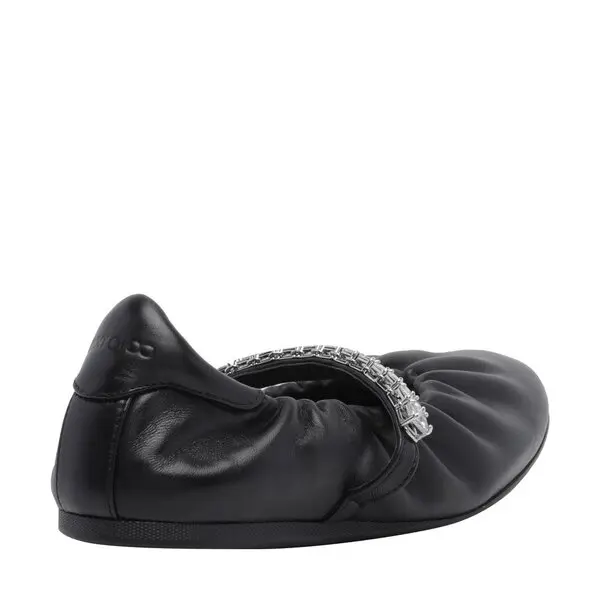 JIMMY CHOO Jade Crystal Embellished Leather Ballerina Flats - Black