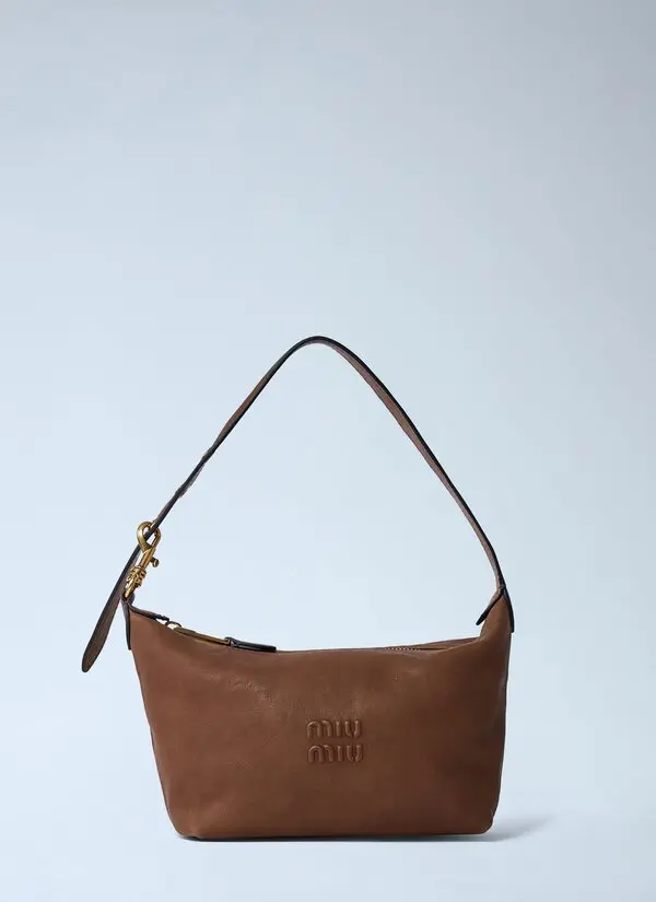 Miu Miu Leather Logo Motif Shoulder Bag - Brown