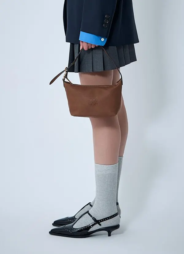 Miu Miu Leather Logo Motif Shoulder Bag - Brown